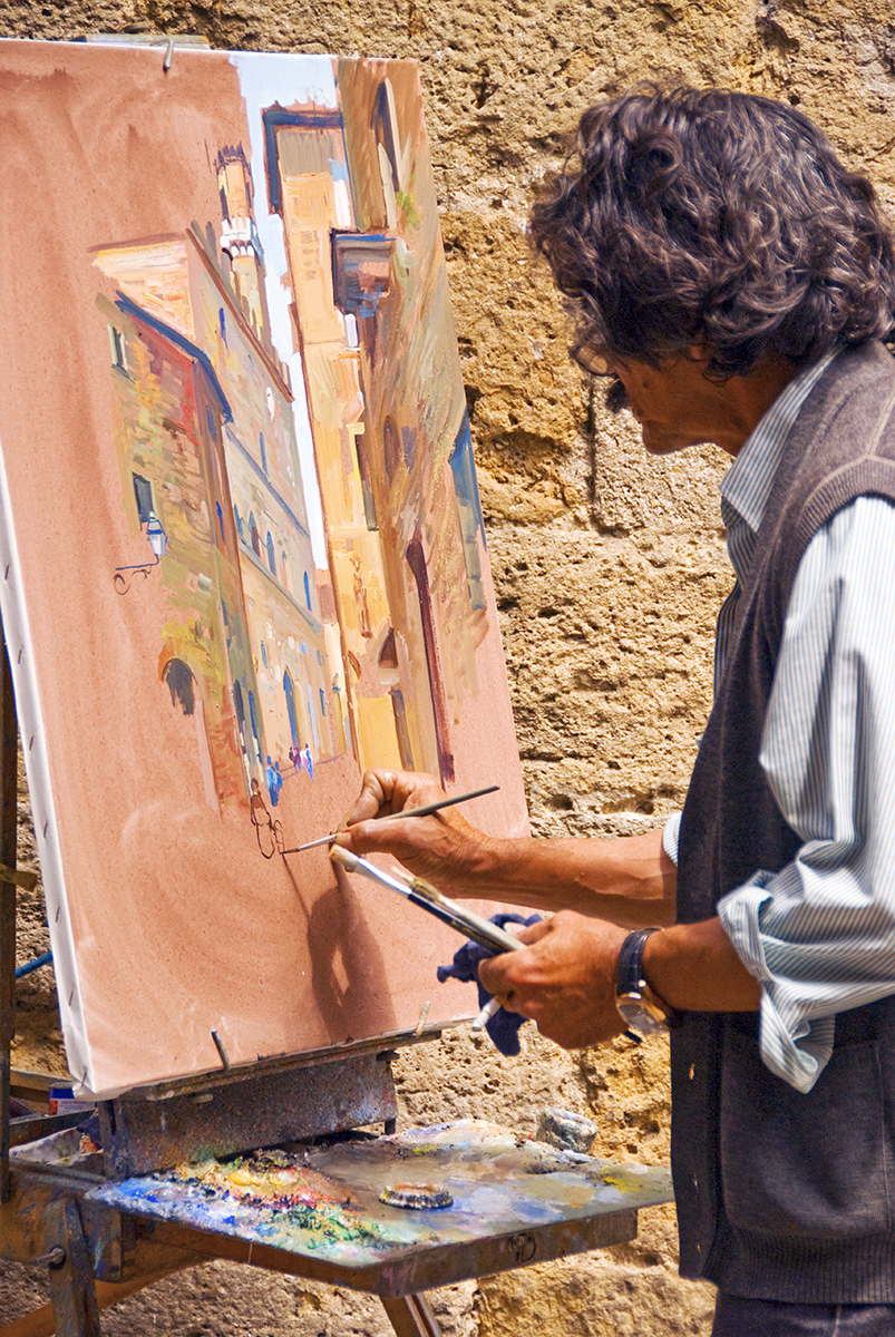 Man painting street scene, Volterra, Tuscany, Italy • Wander Your Way